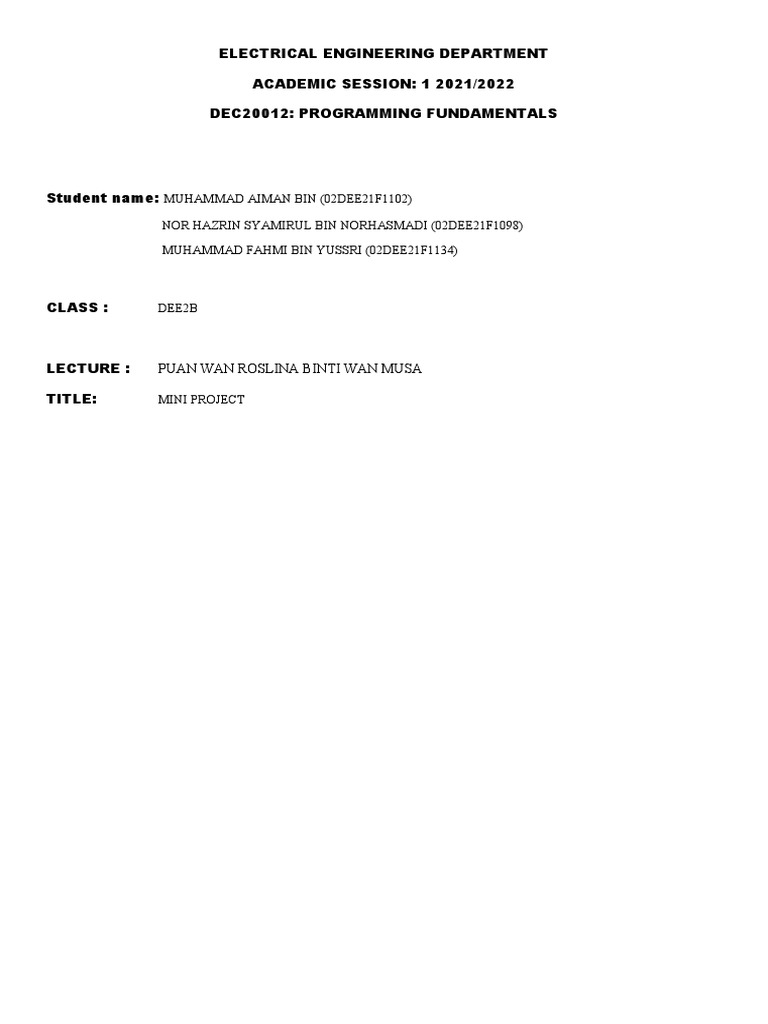Mini Project Programming Fundamentals Pdf Business Computer Programming