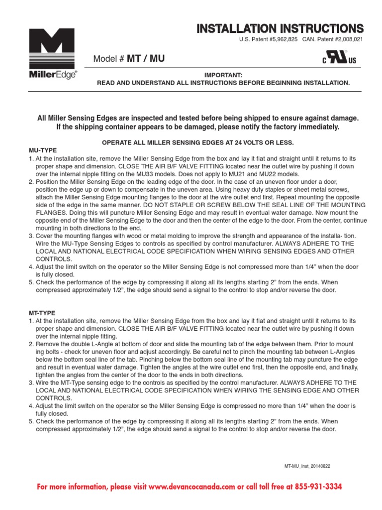 MU22 Installation Manual | PDF | Door | Valve