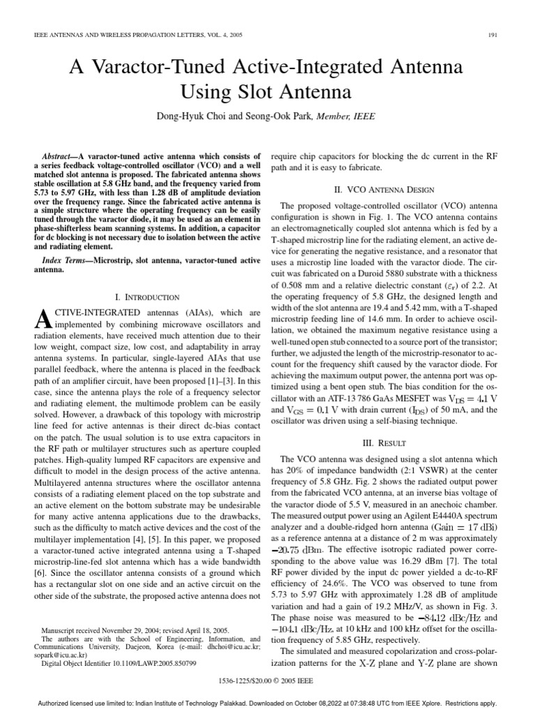 A Varactor-Tuned Active-Integrated Antenna Using Slot Antenna | PDF ...