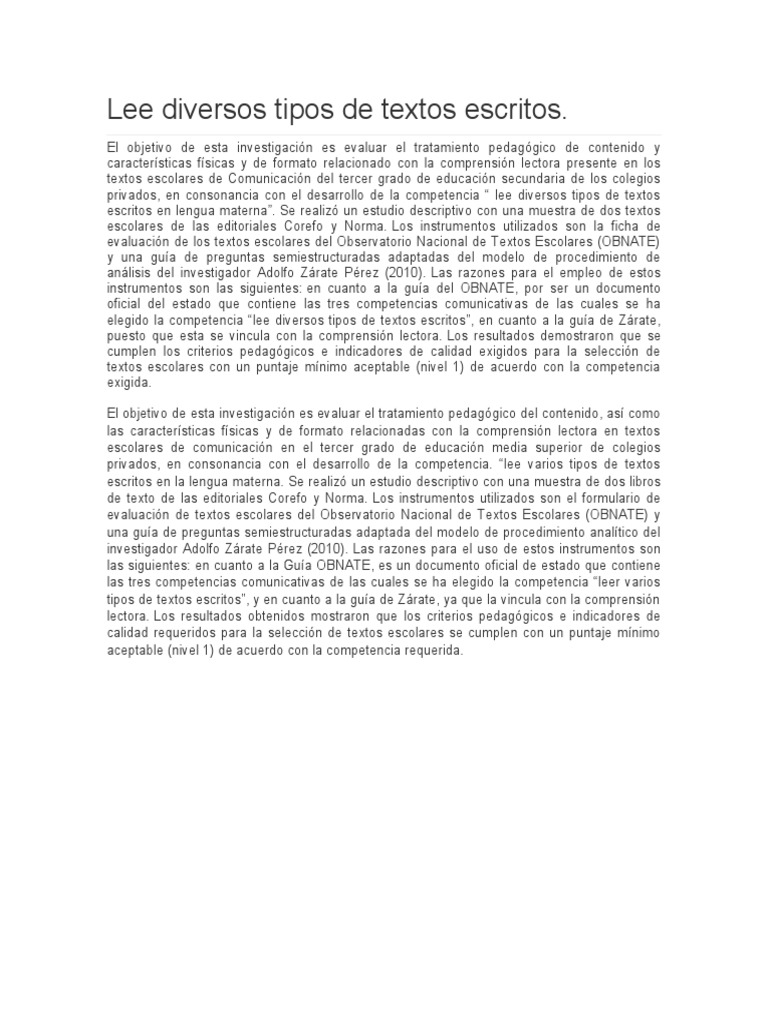 Lee Diversos Tipos de Textos Escritos | PDF | Comprensión lectora ...