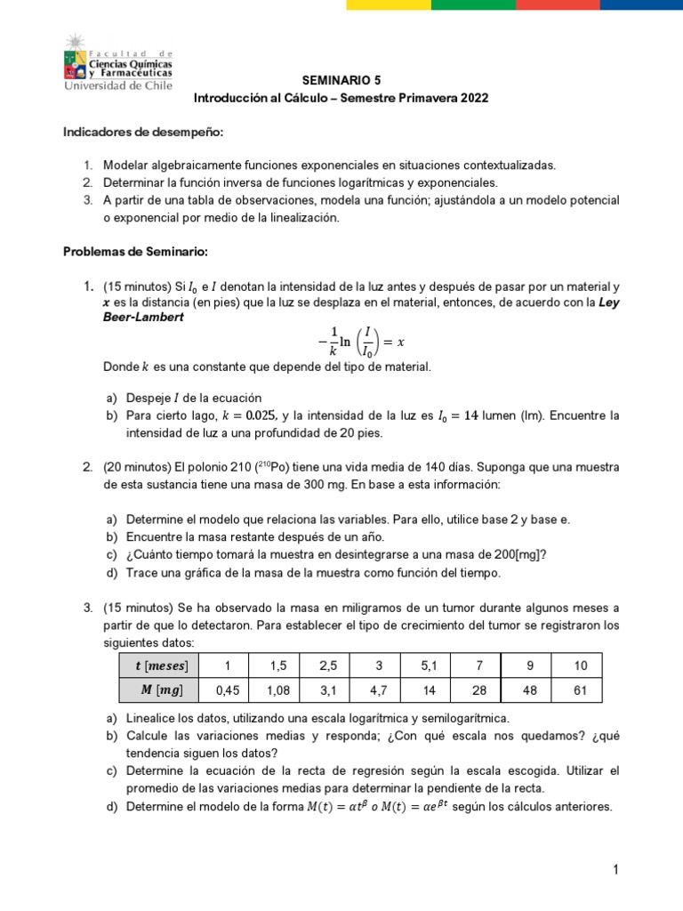 Seminario 5 Funcion Exponencial y Linealizacion-1 | PDF | Funcion ...