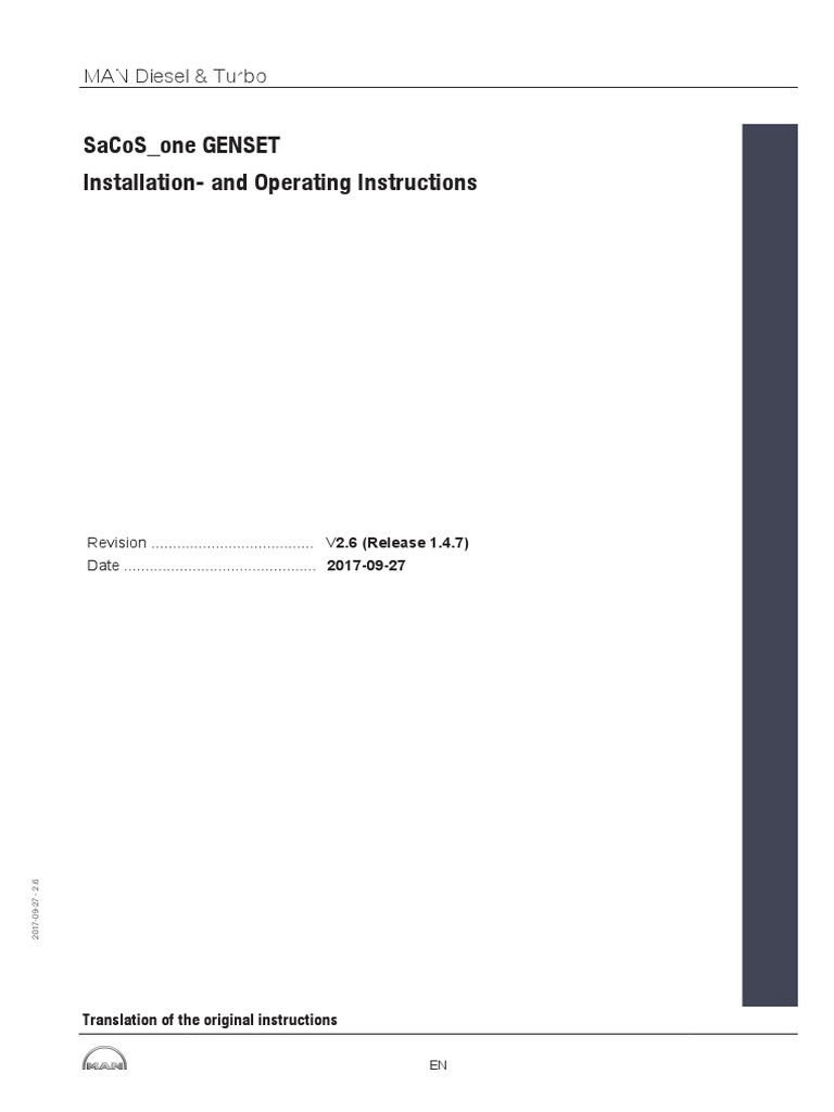 SaCoSone GENSET Installation and Operating Instructions Licensee Release 1.4.7 en V2.6 | PDF ...