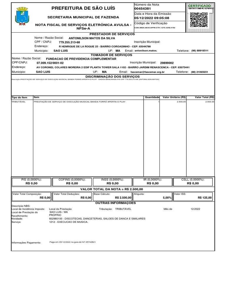 Nota | Download grátis PDF | Pagamentos | Impostos