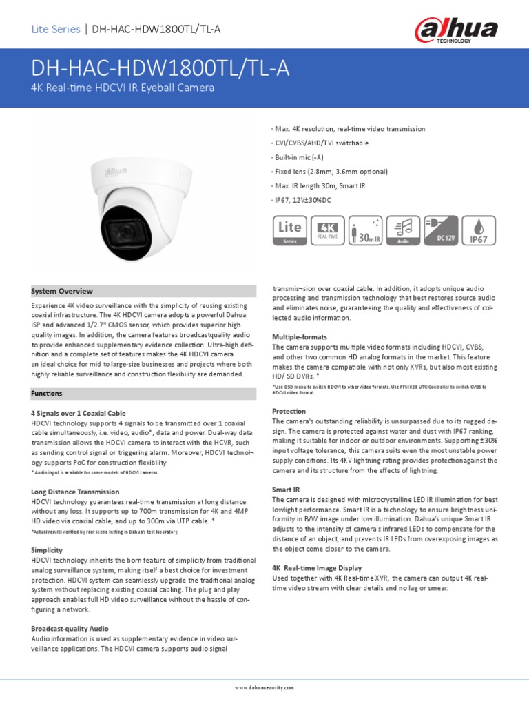DH HAC HDW1800TL (A) - Datahsheet | PDF | Video | Camera