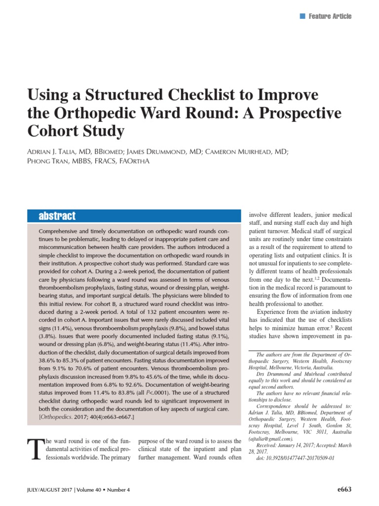 Using A Structured Checklist To Improve The Orthopedic Ward Round: A ...