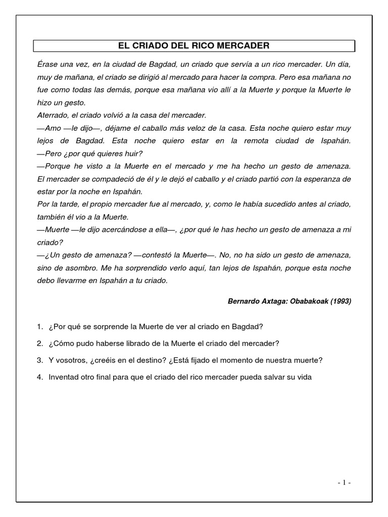 Lectura EL CRIADO DEL RICO MERCADER | PDF