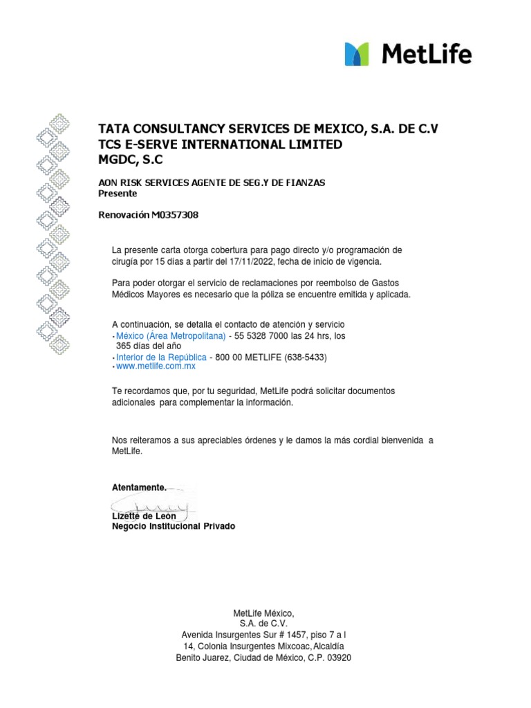 CARTA TATA METLIFE | PDF