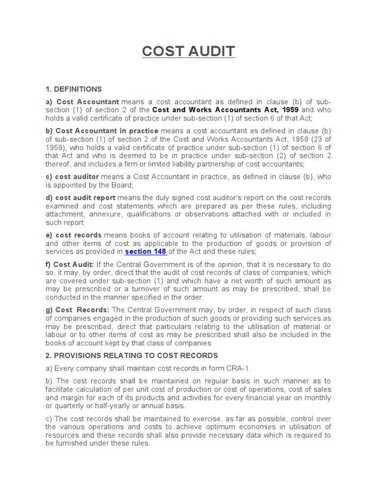 Cost Audit | PDF | Audit | Auditor's Report