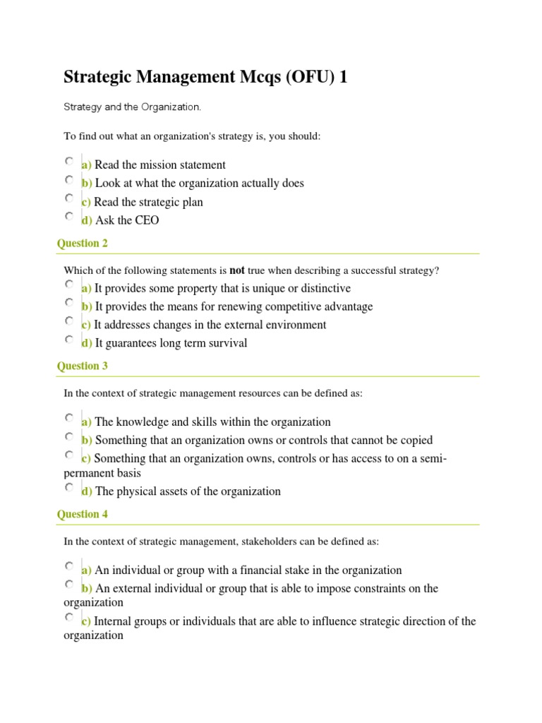 Strategic Management Mcqs | PDF | Strategic Management | Business Process