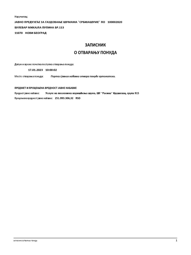 Zapisnik o Otvaranju Ponuda222 | PDF