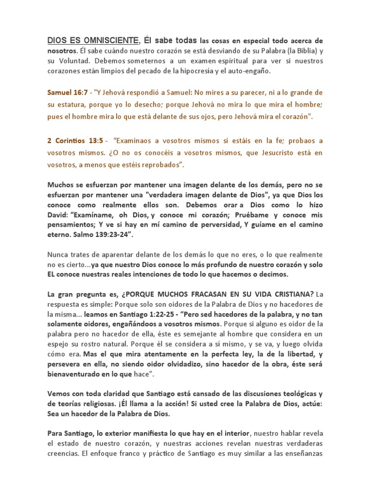 Dios Es Omnisciente | PDF | Buen trabajo | Fe