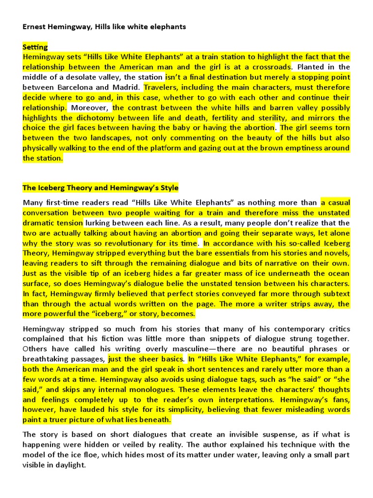 Ernest Hemingway, Hills Like White Elephants | PDF