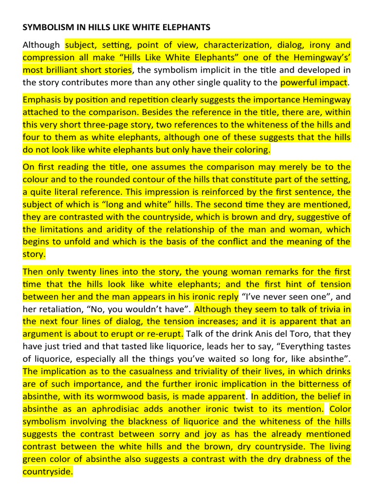 Symbolism in Hills Like White Elephants | PDF