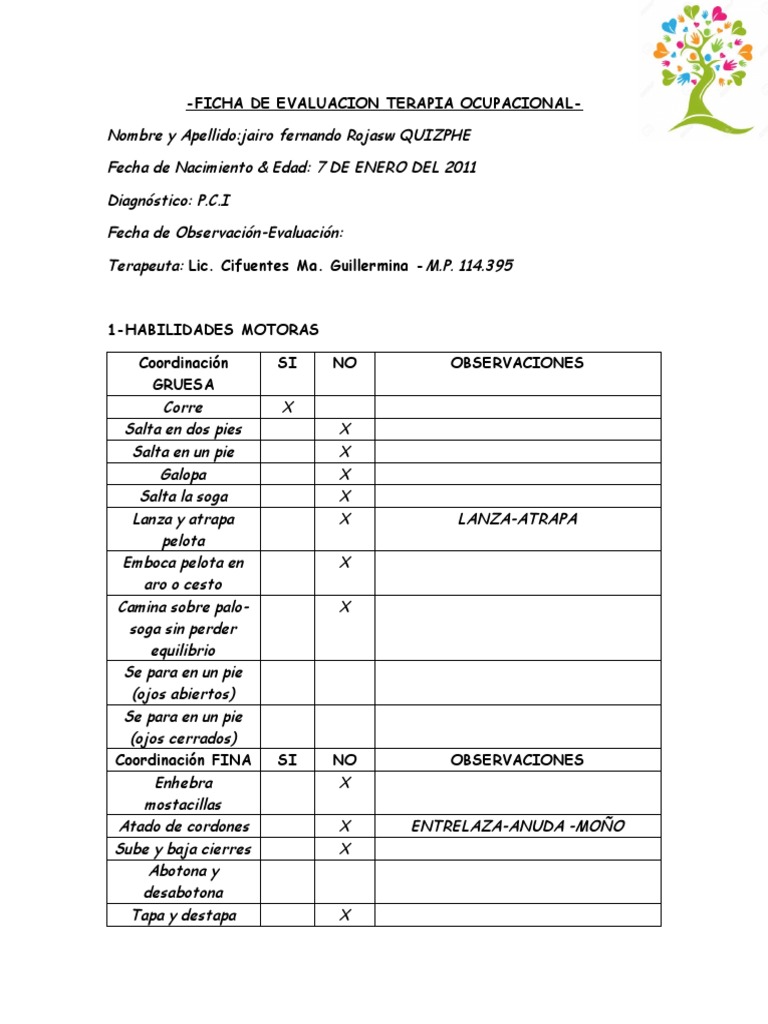 Ficha de Evaluacion Terapia Ocupacional Version Nueva | PDF | Verbo ...