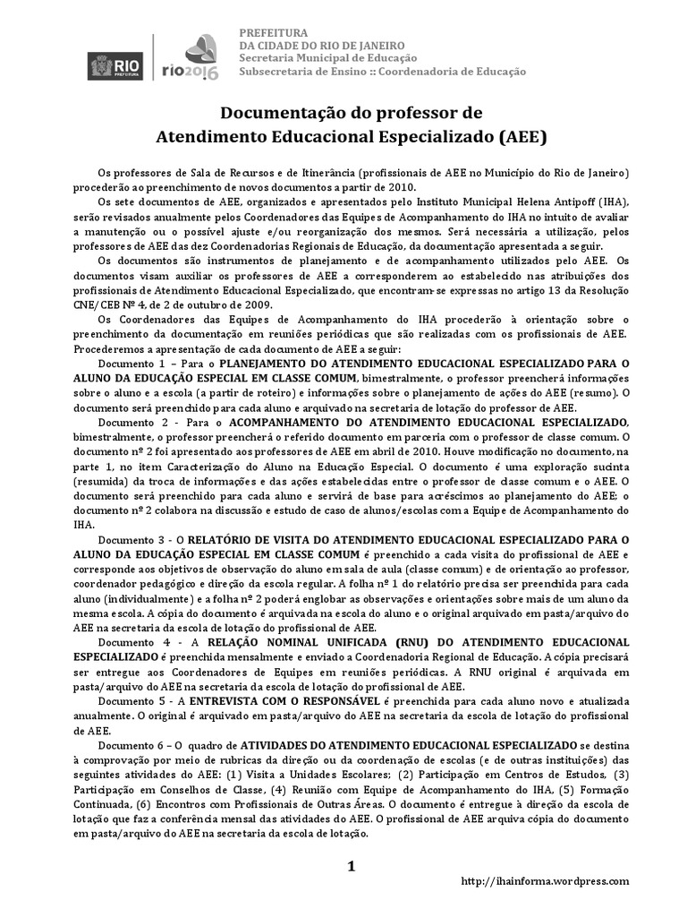 Documentos Do Aee | PDF | Educação Especial | Pedagogia