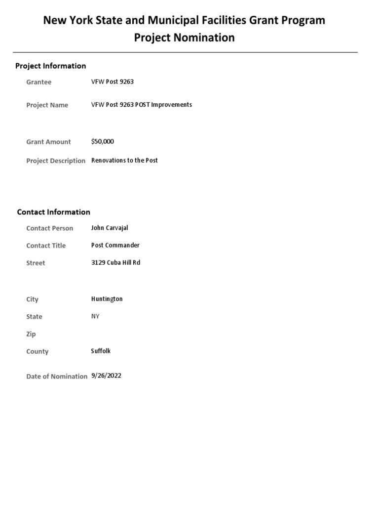 New York State and Municipal Facilities Program Project Nomination As ...