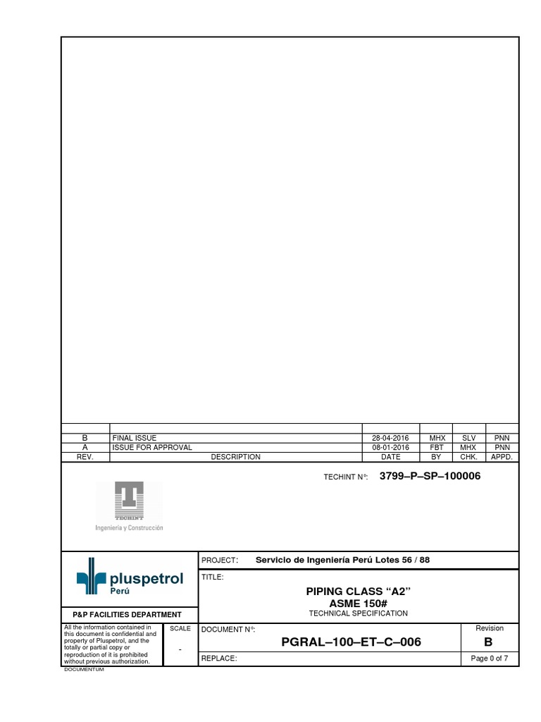 Piping Class A2 Technical Specification | PDF | Pipe (Fluid Conveyance ...