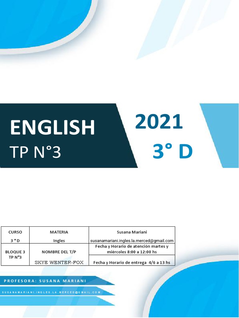 Bloque 3 TP N°3 Ingles 3° D - Susan Mariani | PDF