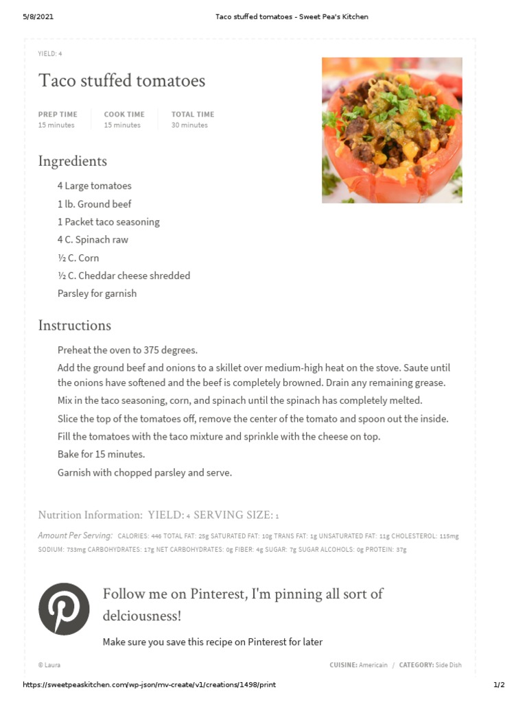 Taco Stuffed Tomatoes | Download Free PDF | Fat | Taco