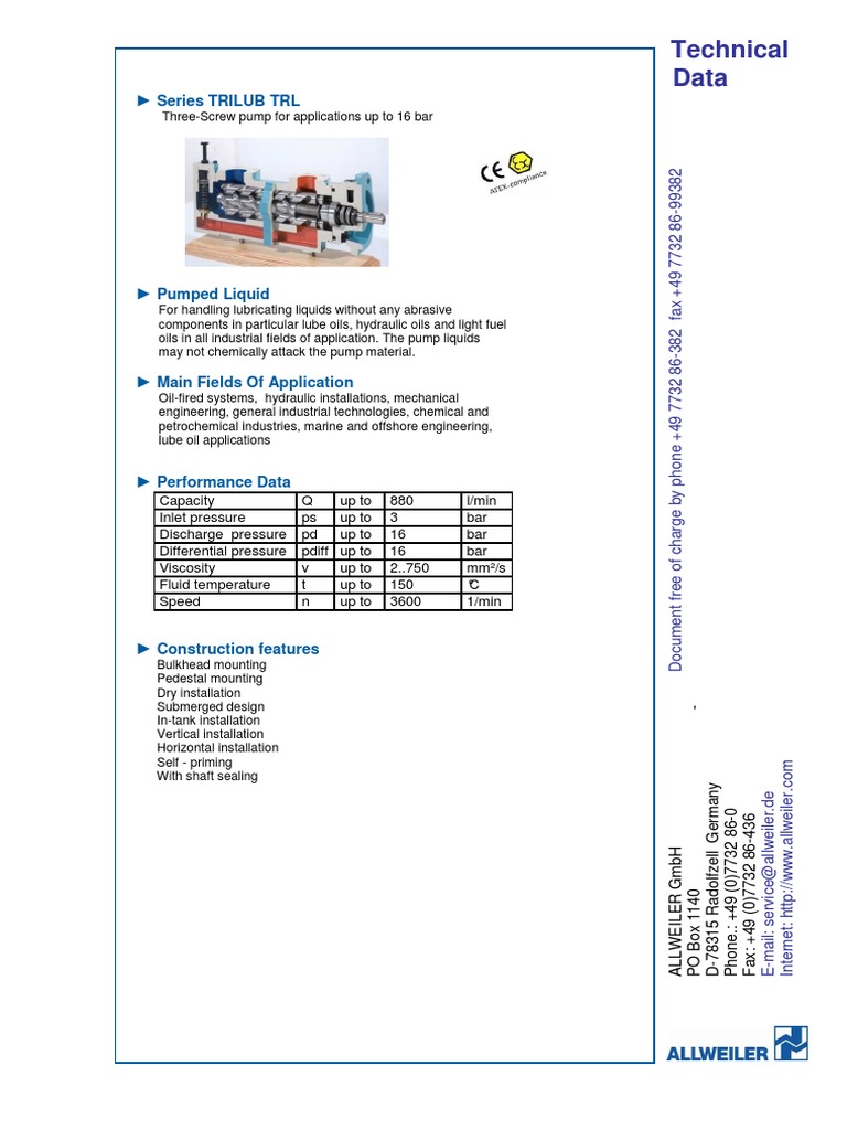 Allweiler Trilub TRL Series | PDF | Technology & Engineering