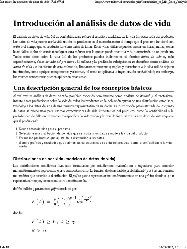 Introducción Al Análisis de Datos de Vida - ReliaWiki | PDF | Ingeniería de Sistemas | Análisis