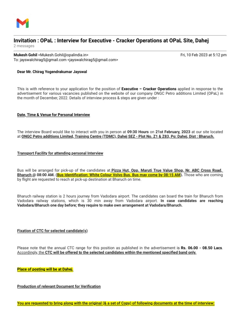 OPaL Executive Interview Invitation | PDF | Finance & Money Management