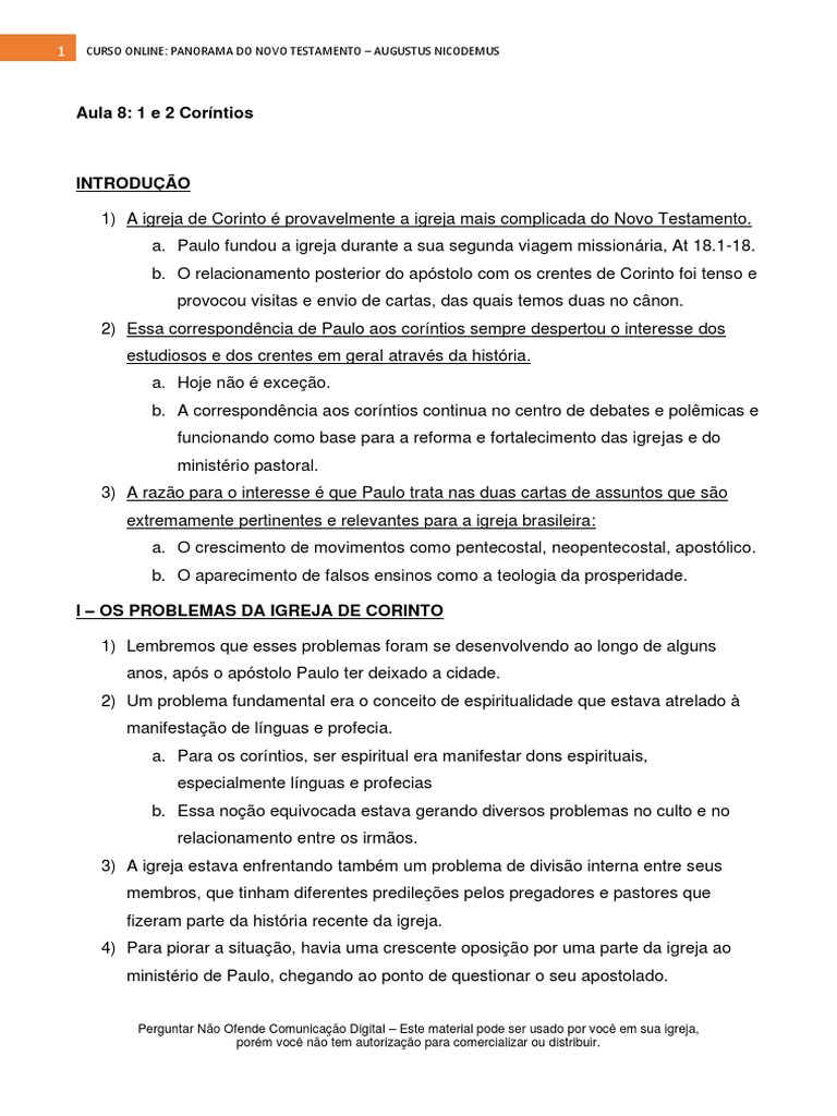 Aula 08 1e2 Corintios Download Grátis Pdf Apóstolo Paulo Novo