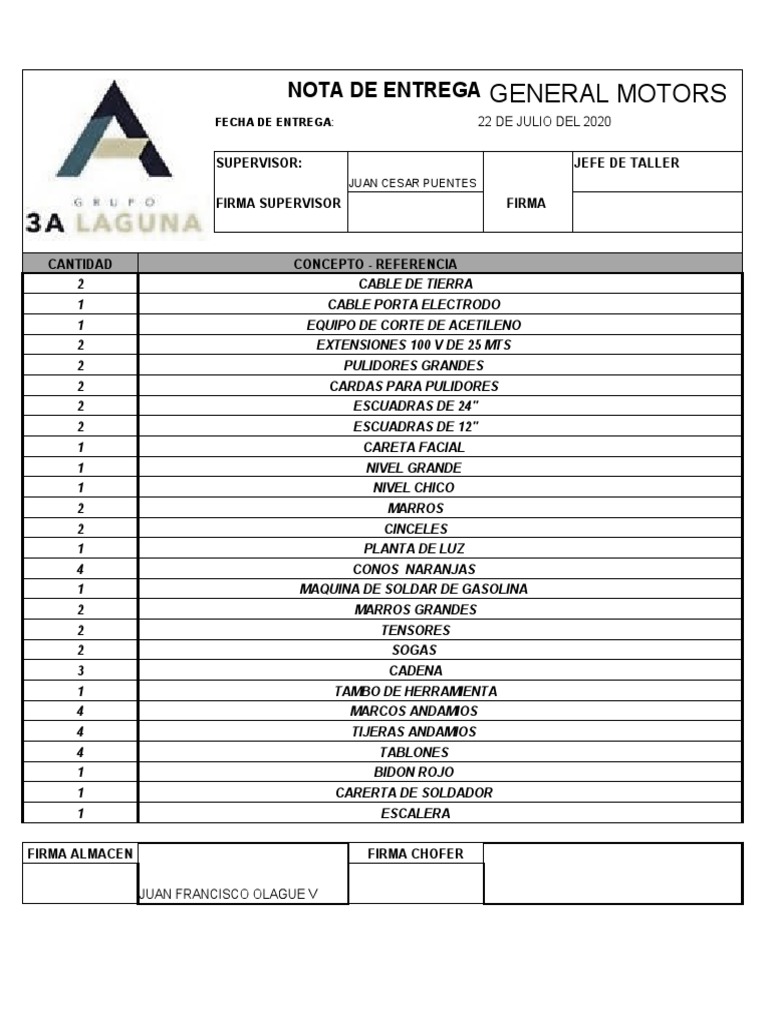 General Motors: Nota de Entrega | PDF | Motores generales