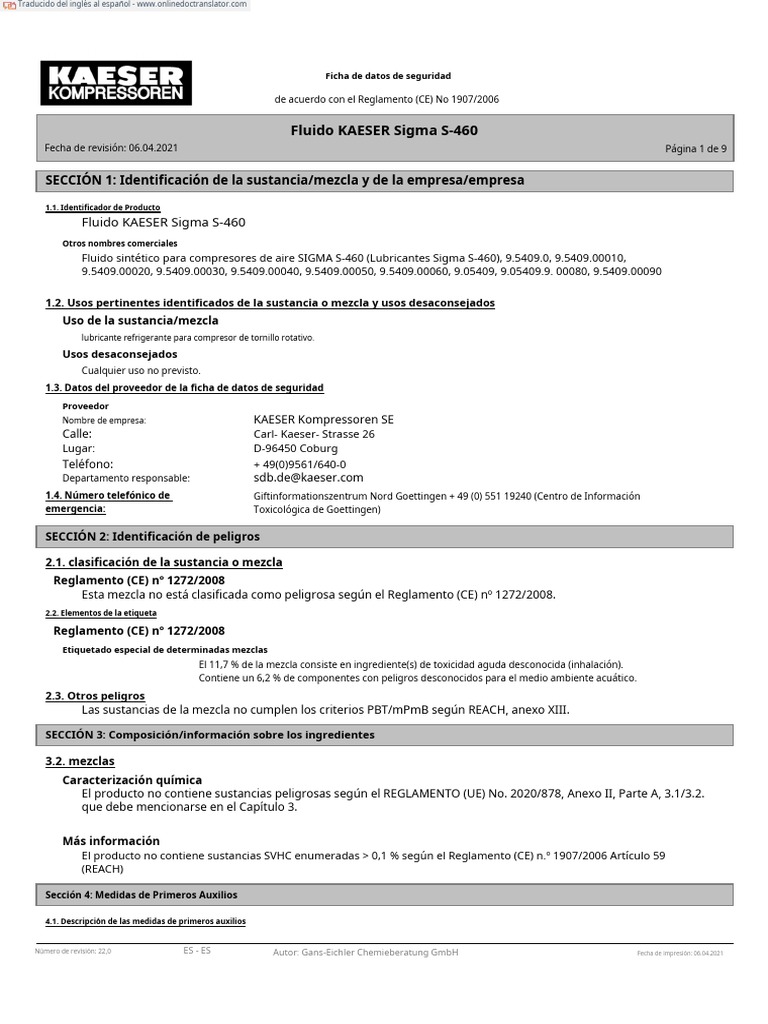 Aceiete 460 Kaeser - En.es | PDF | Residuos | Toxicidad