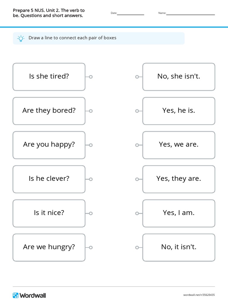 Prepare 5 Nus Unit 2 The Verb To Be Questions and Short Answers | PDF