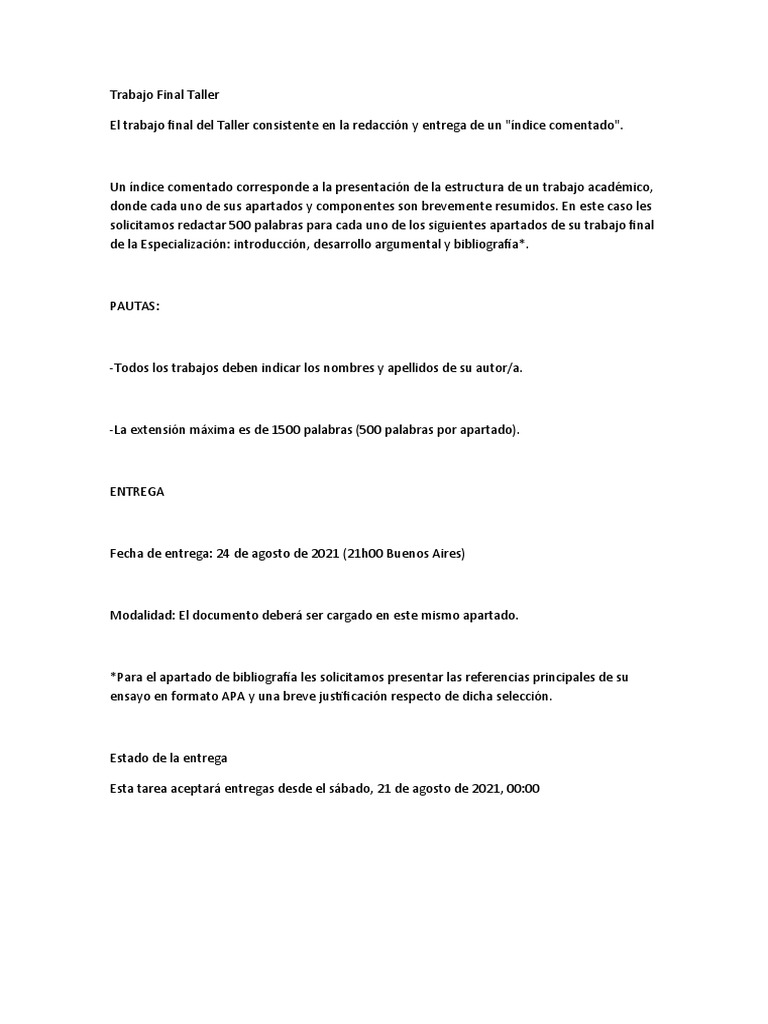 Consigna Trabajo Final Taller | PDF