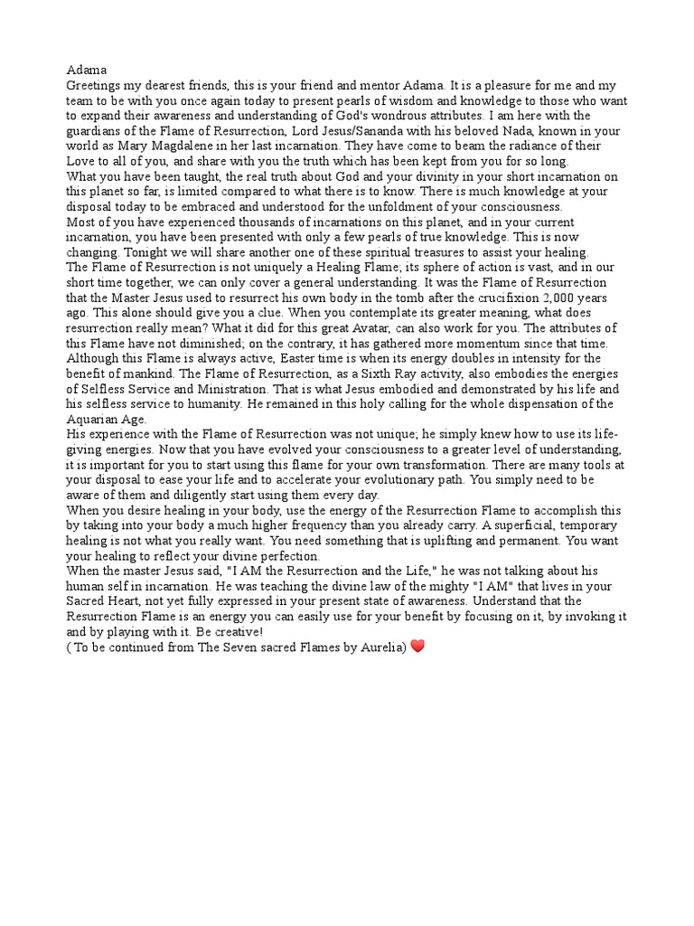 ADAMA Flame of Resurrection | PDF | Incarnation | Ascended Master