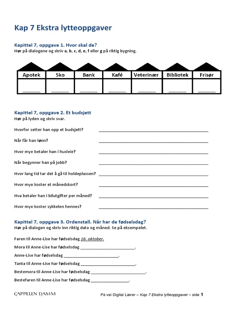 Kap 7 Ekstra Lytteoppgaver PDF | PDF