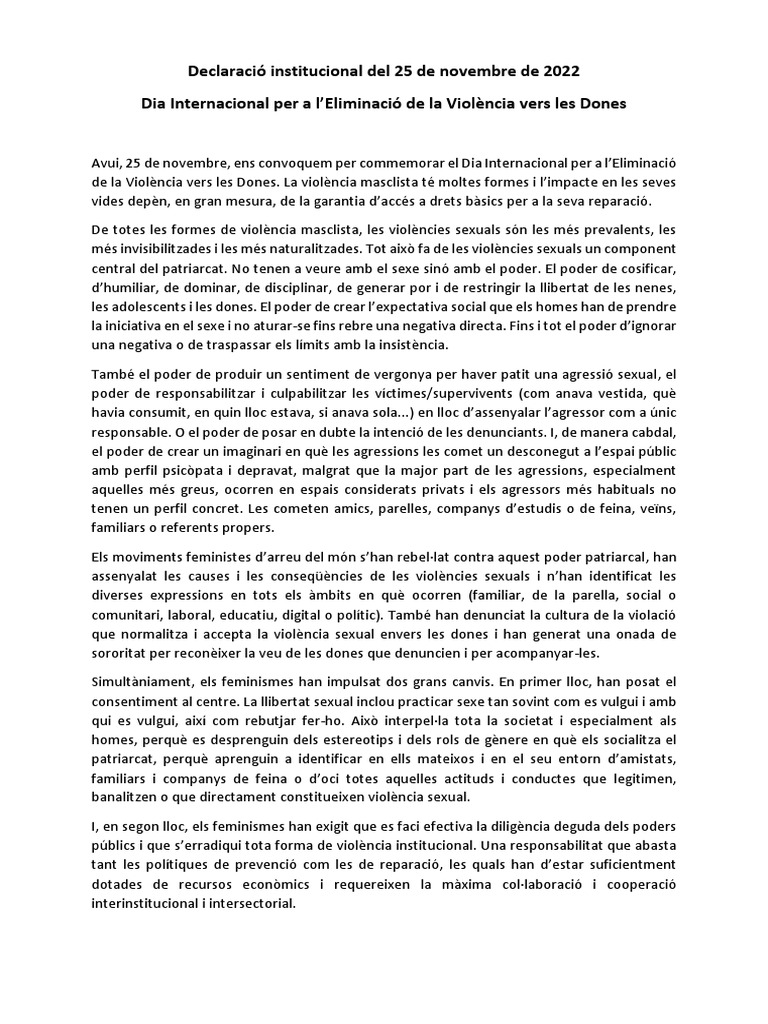 Declaracio Institucional 25N 2022 | PDF