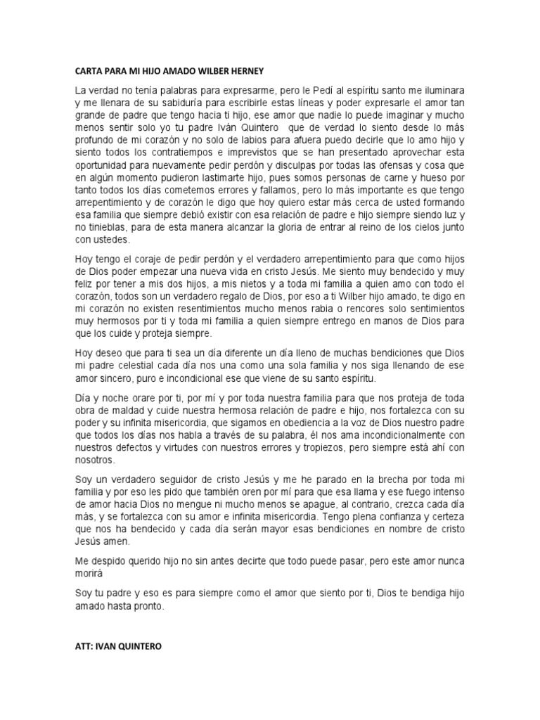Carta Para Mi Hijo Pdf Amor Cristo Título