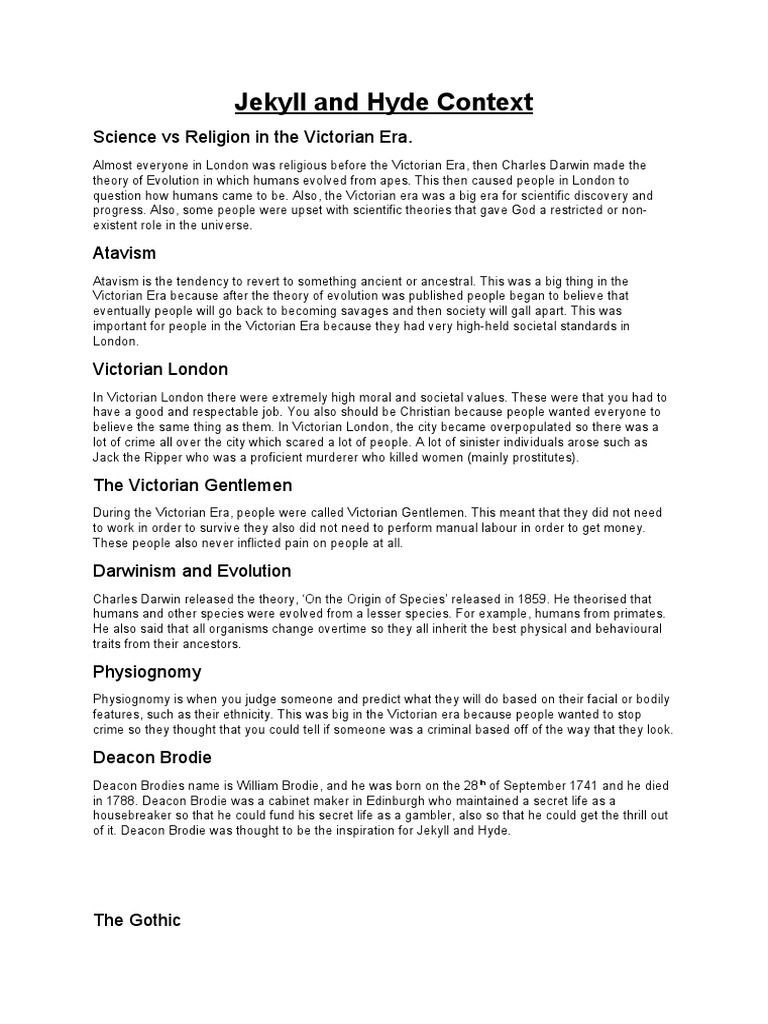 Jekyll and Hyde Context | PDF | Victorian Era | Strange Case Of Dr Jekyll And Mr Hyde