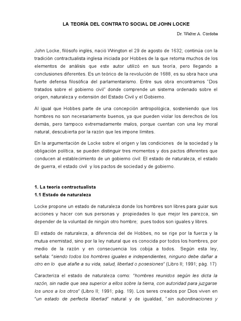 Contrato Social según John Locke | PDF | Contrato social | Estado ...
