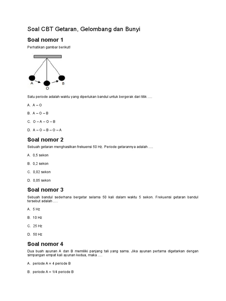Soal CBT Getaran Gelombang Dan Bunyi Docx1650234498 | PDF