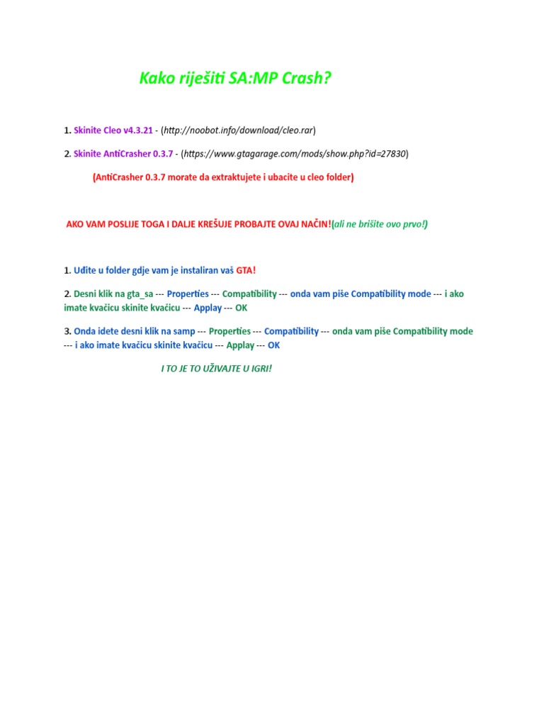 How To Fix SAMP Crash! | PDF