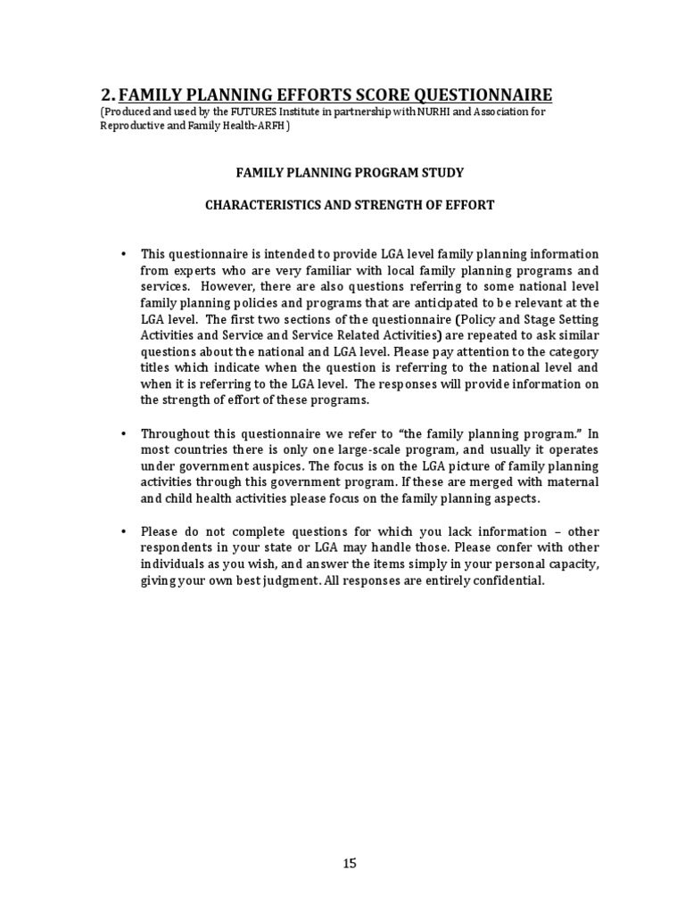 Family Planning Efforts Score Questionnaire | Download Free PDF | Family Planning | Human ...