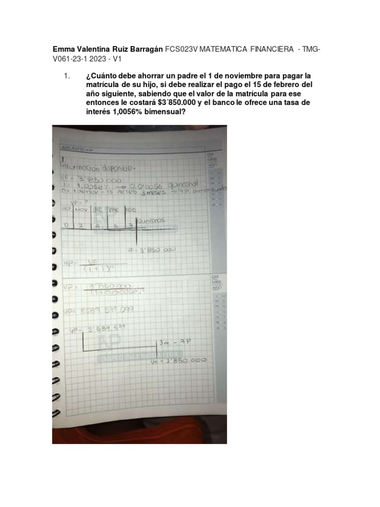 Emma Valentina Ruiz Barragán Fcs023v Matematica Financiera | PDF ...