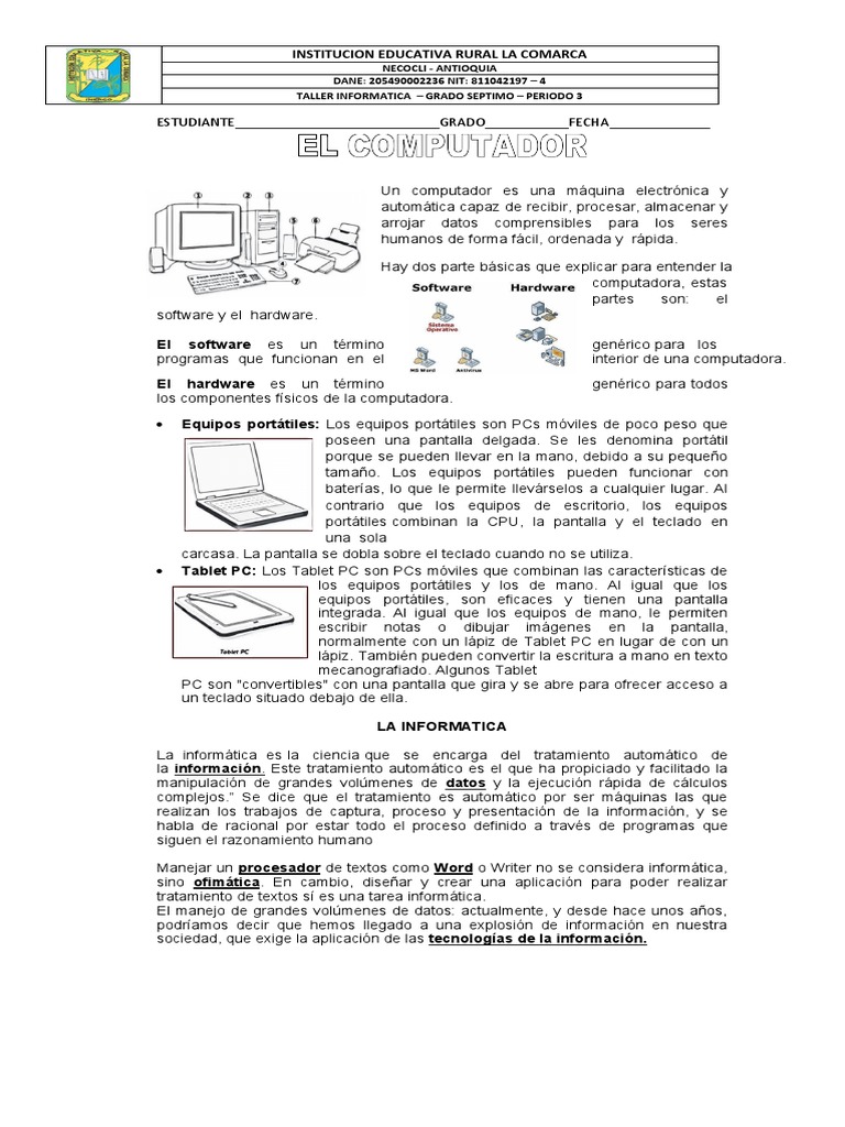 Taller de Informática 7 Periodo 3 | PDF | Ordenador portátil | Informática