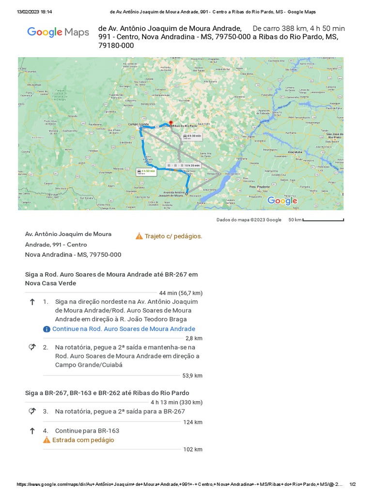 De Av. Antônio Joaquim de Moura Andrade, 991 - Centro A Ribas Do Rio Pardo, MS - Google Maps | PDF