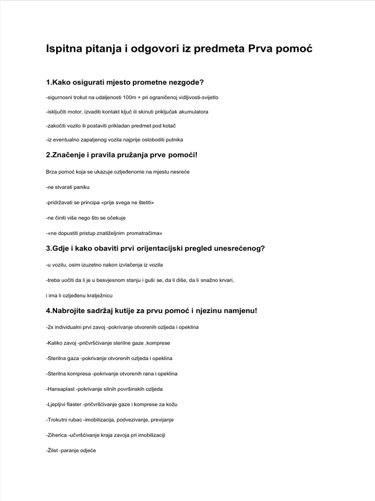 Dokumen - Tips - Ispitna Pitanja I Odgovori Iz Predmeta Prva Pomoc 55a0c3f9eec2f | PDF
