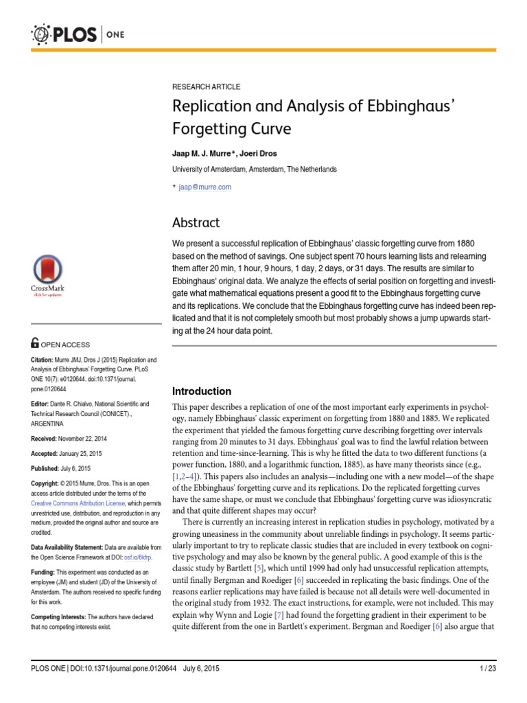 Forgetting Curve - Murre and Dros | PDF | Experiment | Cognition