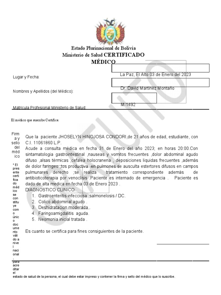 Certificado Medico | PDF