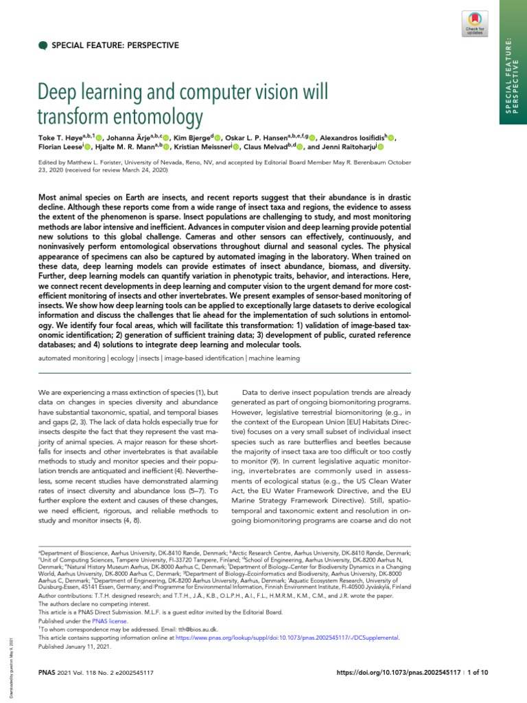 Deep Learning and Computer Vision Will Transform Entomology | PDF ...