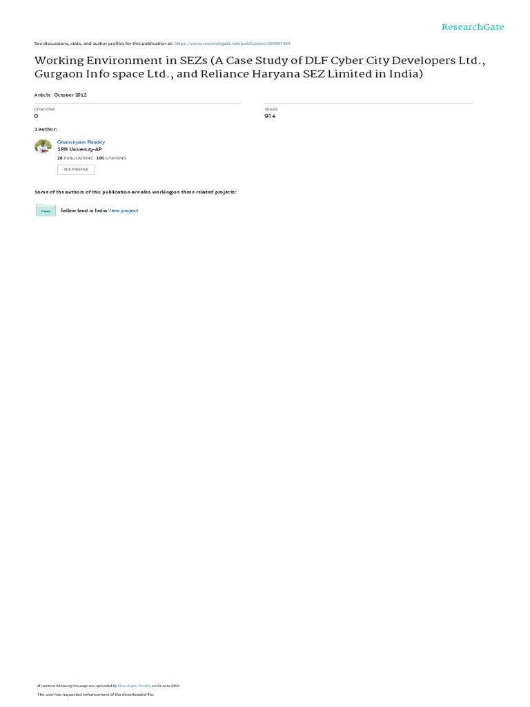 Working Environment in Sezs (A Case Study of DLF Cyber City Developers ...
