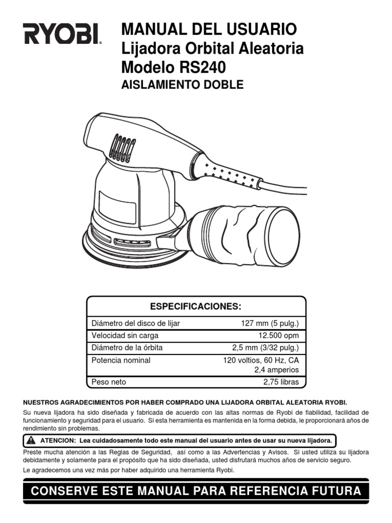 Manual de Usuario Pulidora RYOBI | PDF | Abrasivo | Aspiradora