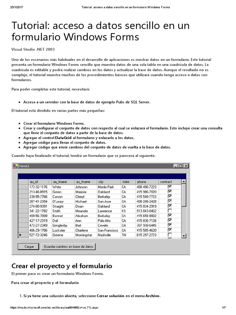 Tutorial - Acceso A Datos Sencillo en Un Formulario Windows Forms | PDF ...